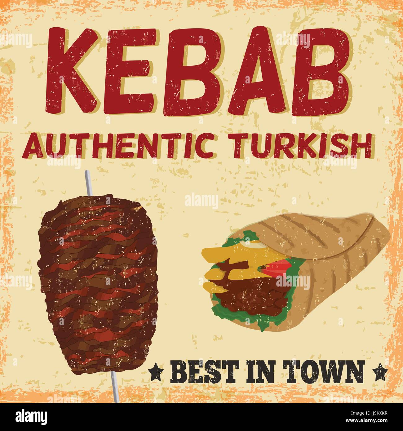 Kebab advertising poster in vintage style, vector illustration Stock ...