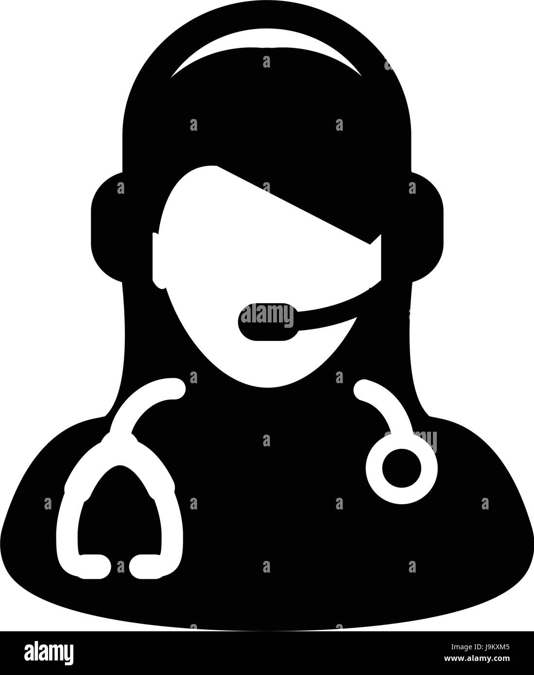 Woman Doctor Icon Symbol With Online Support Wearing Headphone For ...