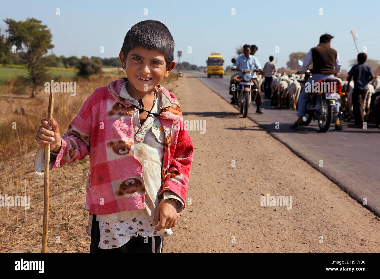 Tribal shepherd child on road hi-res stock photography and images - Alamy
