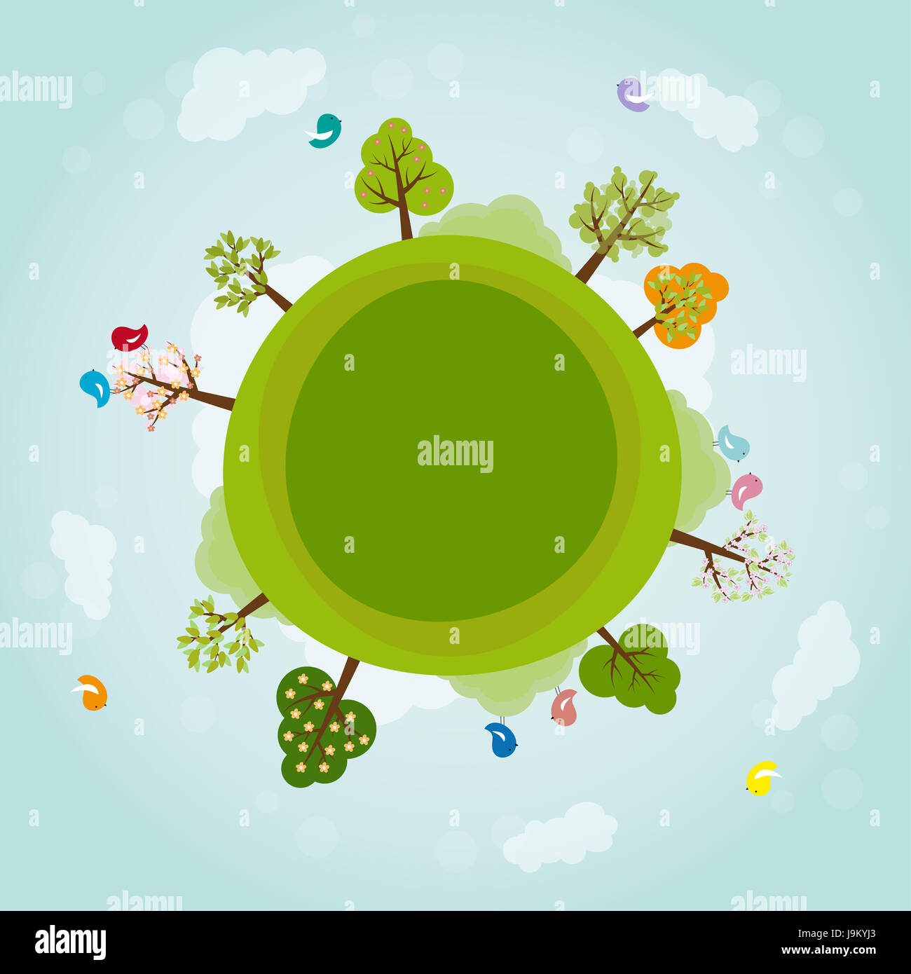 cartoon earth with trees and birds Stock Photo - Alamy