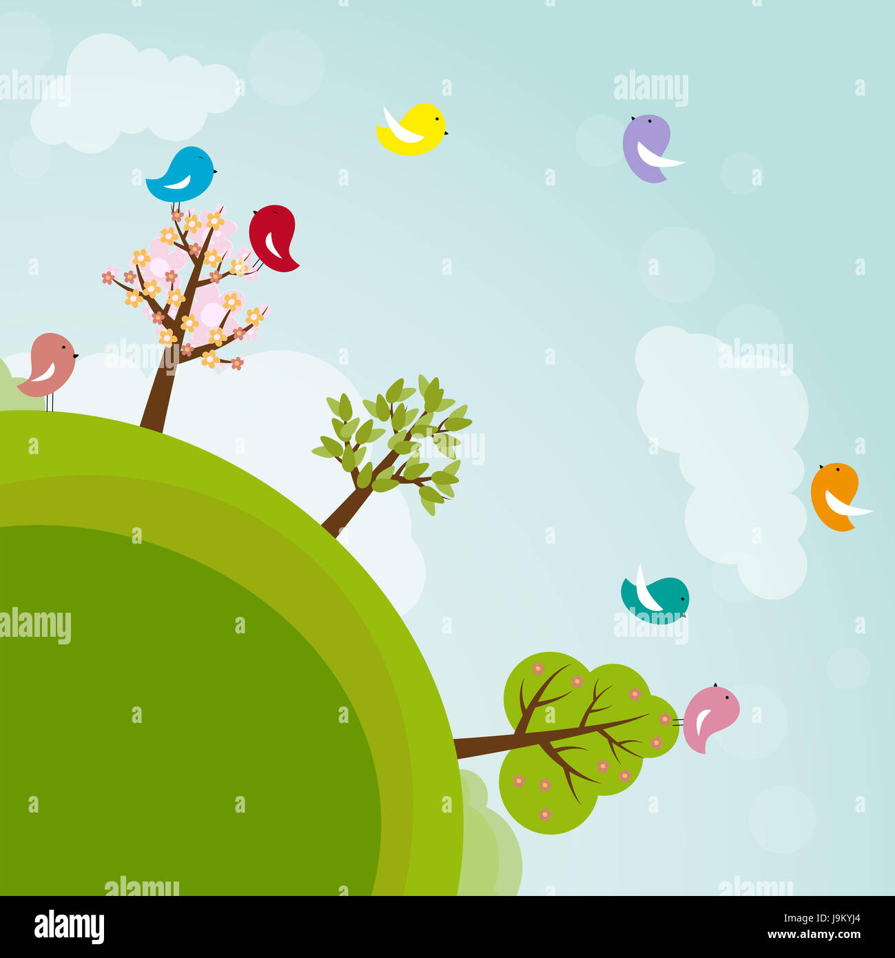 cartoon earth with trees and birds Stock Photo - Alamy
