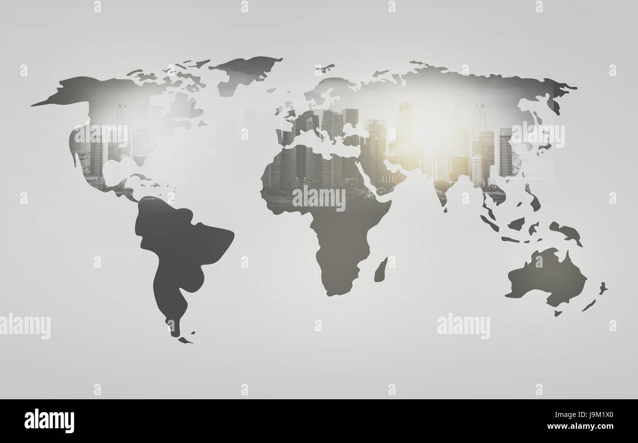world map with city over white background Stock Photo - Alamy