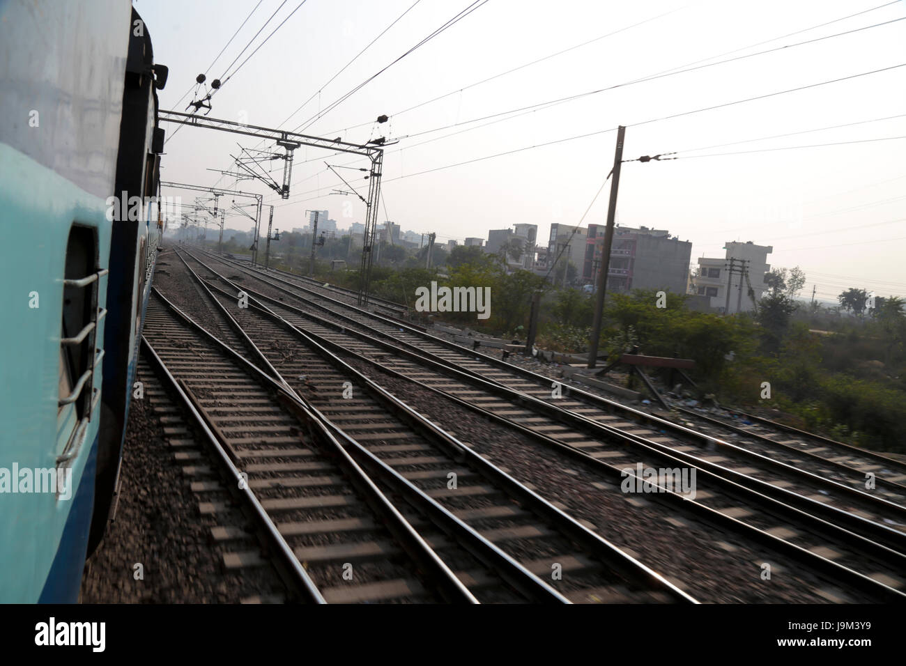Railway track from the train in movement. India Stock Photo - Alamy