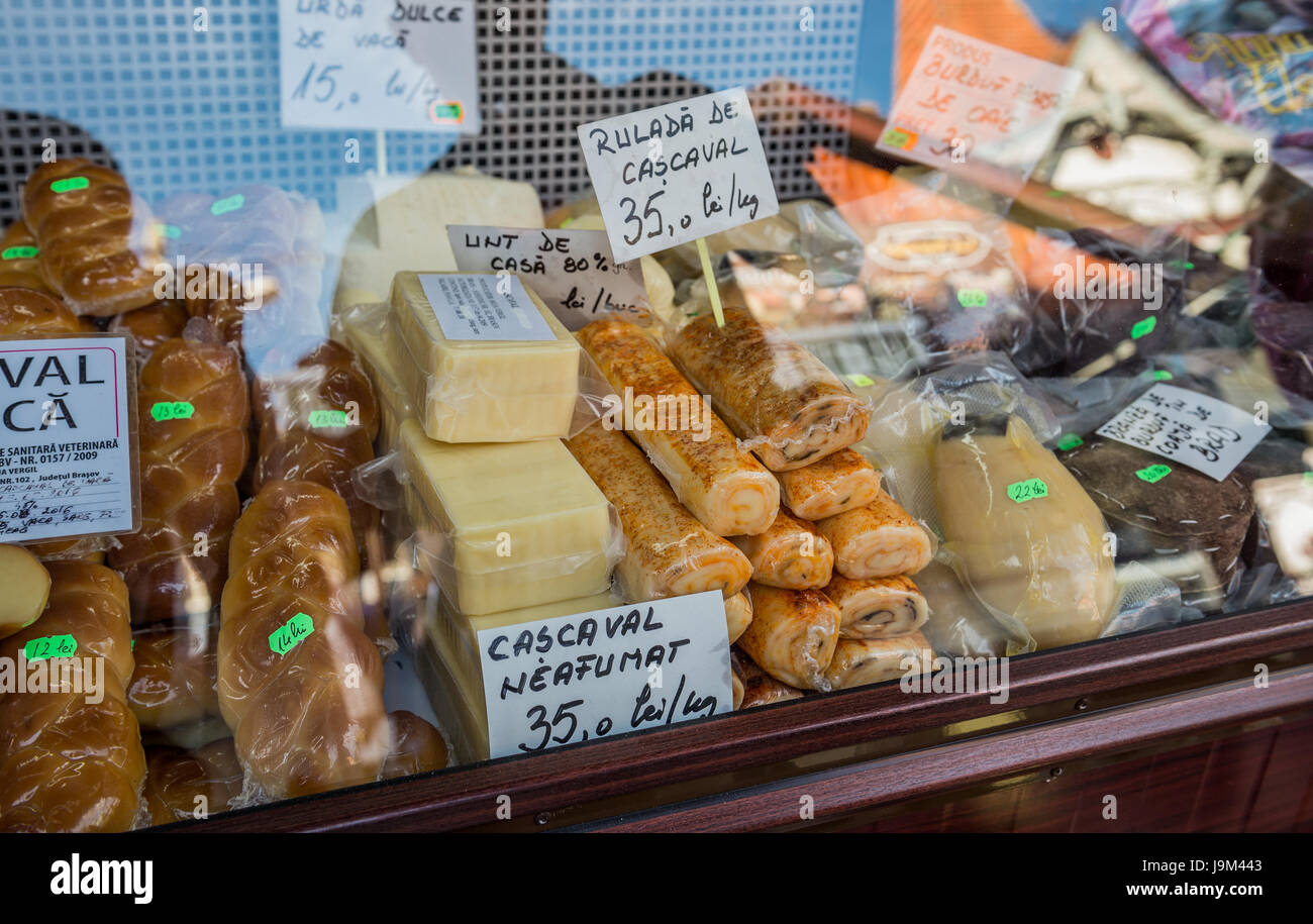 Romanian Kashkaval cheese for sale food market in Bran near famous Bran ...