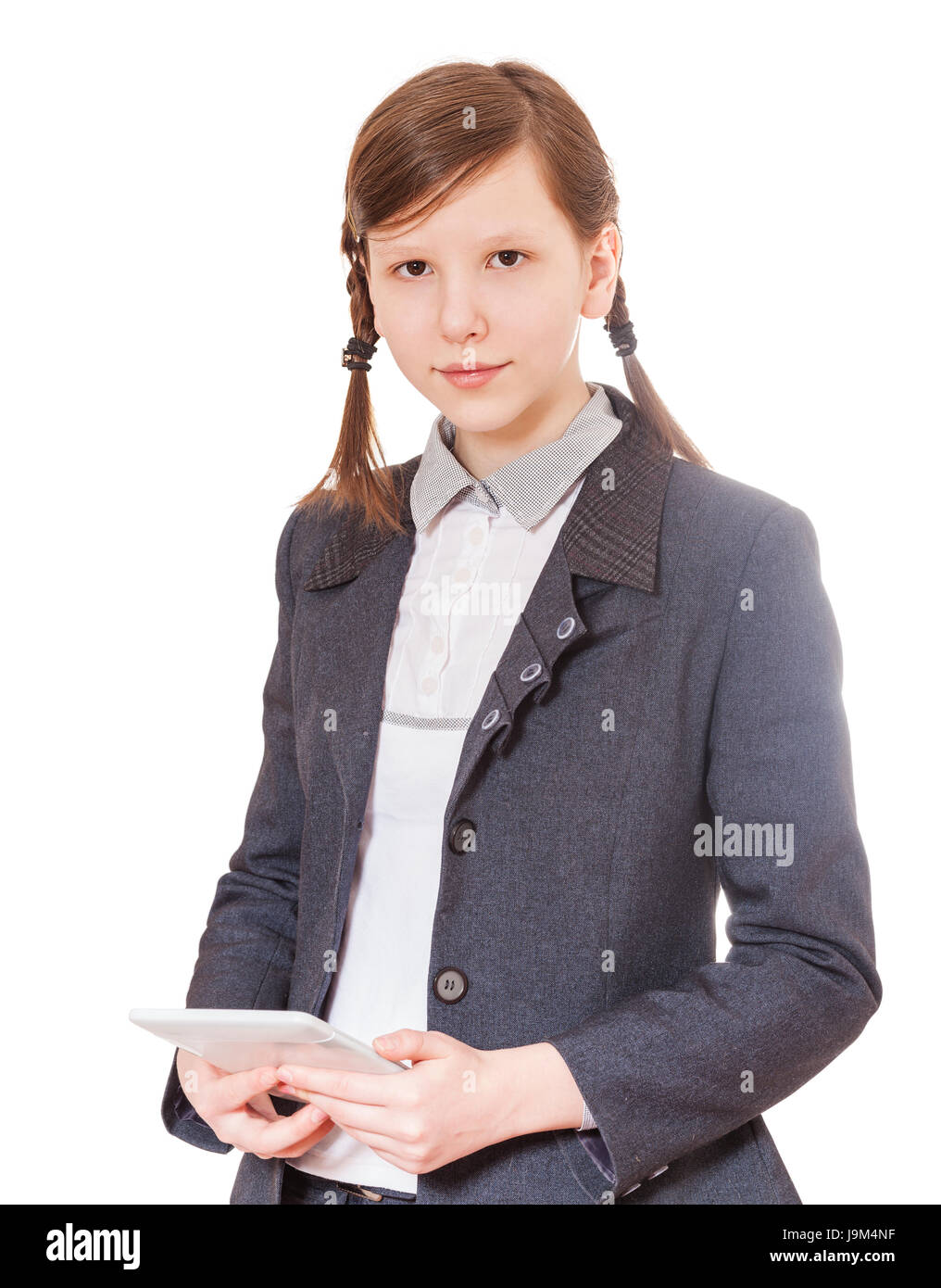 teen girl holding e-book isolated Girl reading book Stock Photo - Alamy