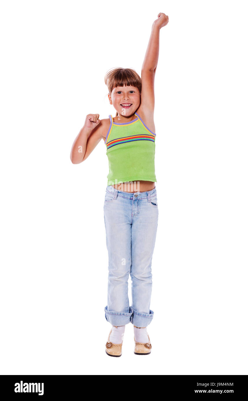 Happy excited Jumping up girl isolated on white Stock Photo - Alamy