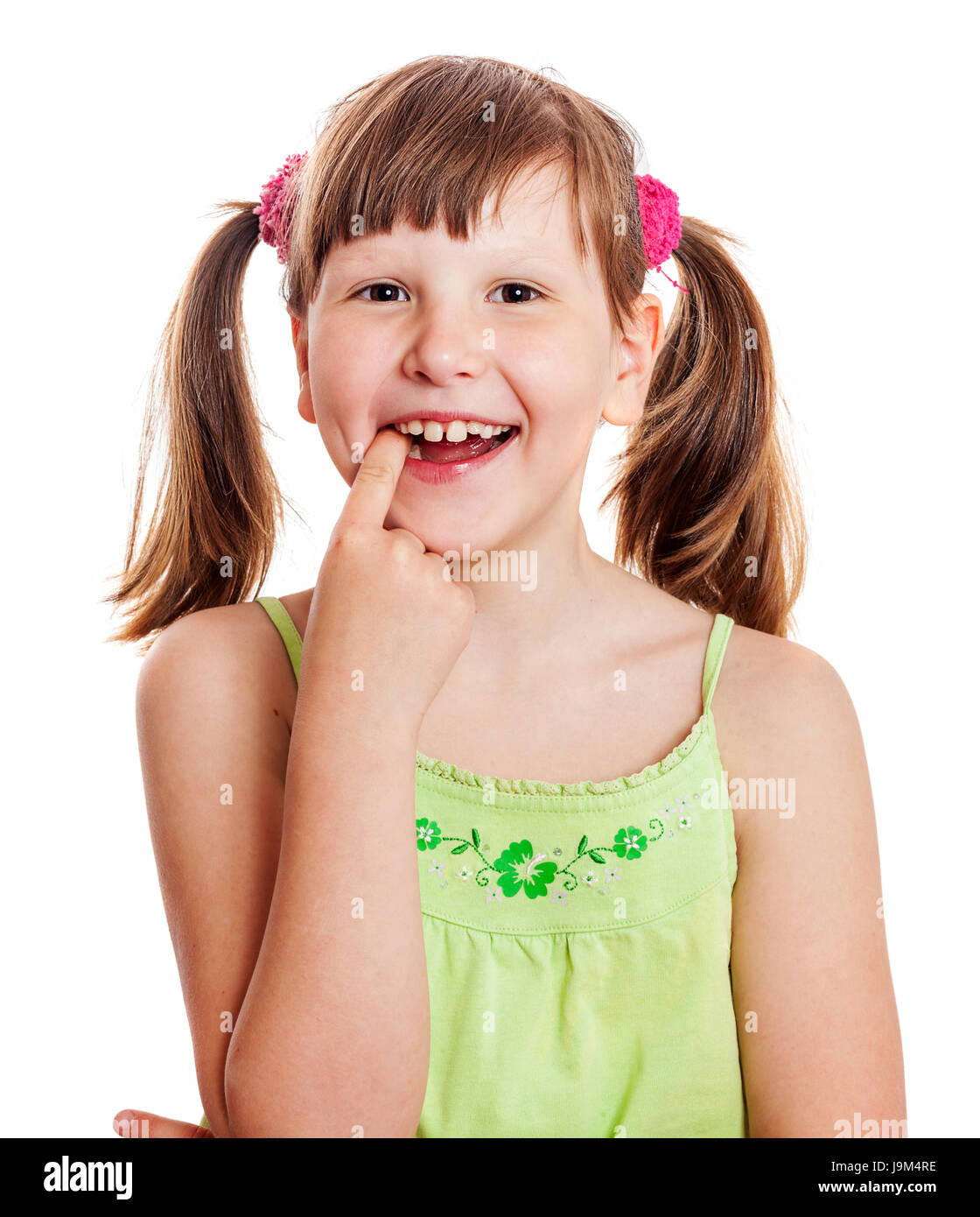 Happy eight years girl portrait isolated on white Stock Photo - Alamy
