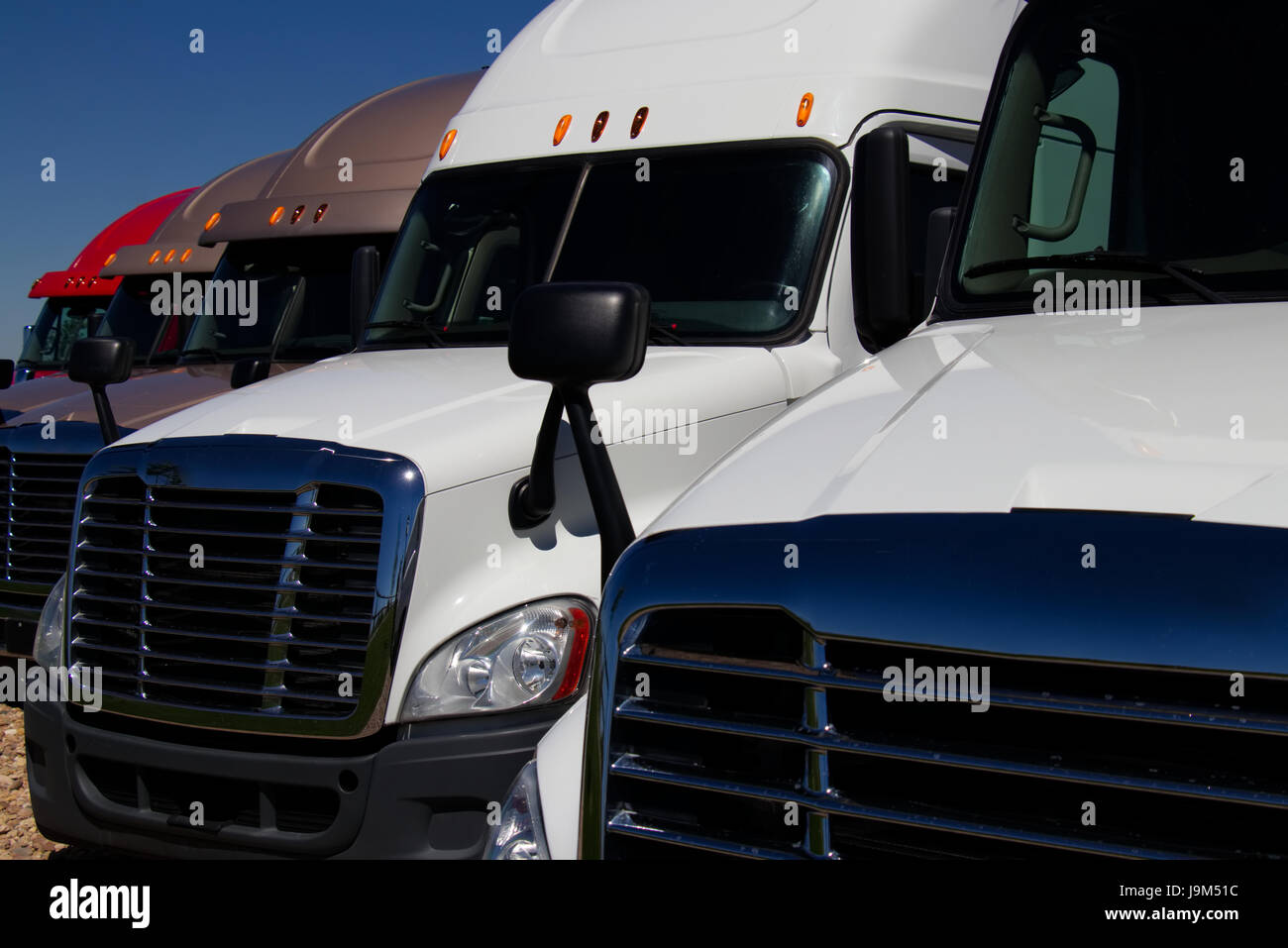 Brand New Modern Semi-Trucks Parked at a Dealership in The United ...