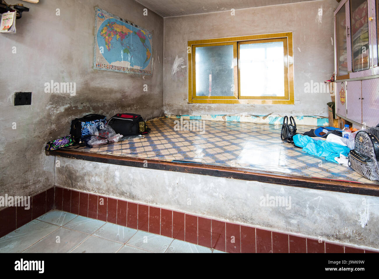 Inside a chinese farmhouse near Xifeng, Liaoning, China. The raised ...