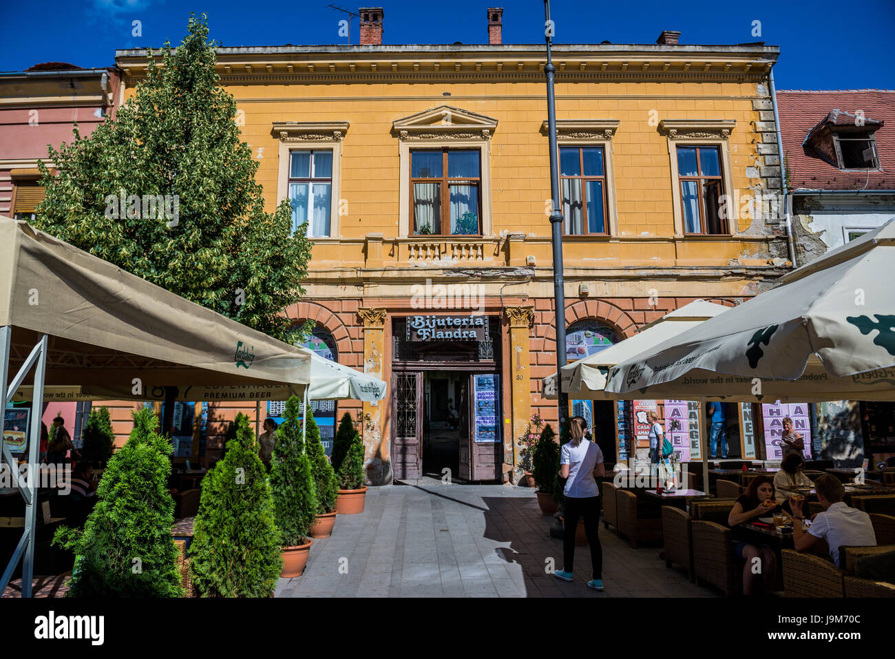 Restaurants on Nicolae Balcescu Street in Historic Center of Sibiu city ...