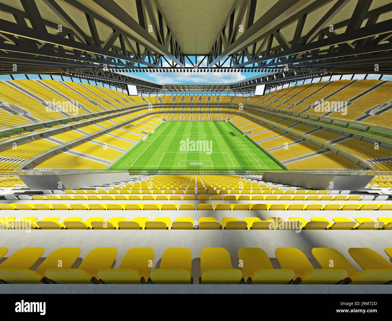3d render of beautiful modern football stadium with yellow seats and ...
