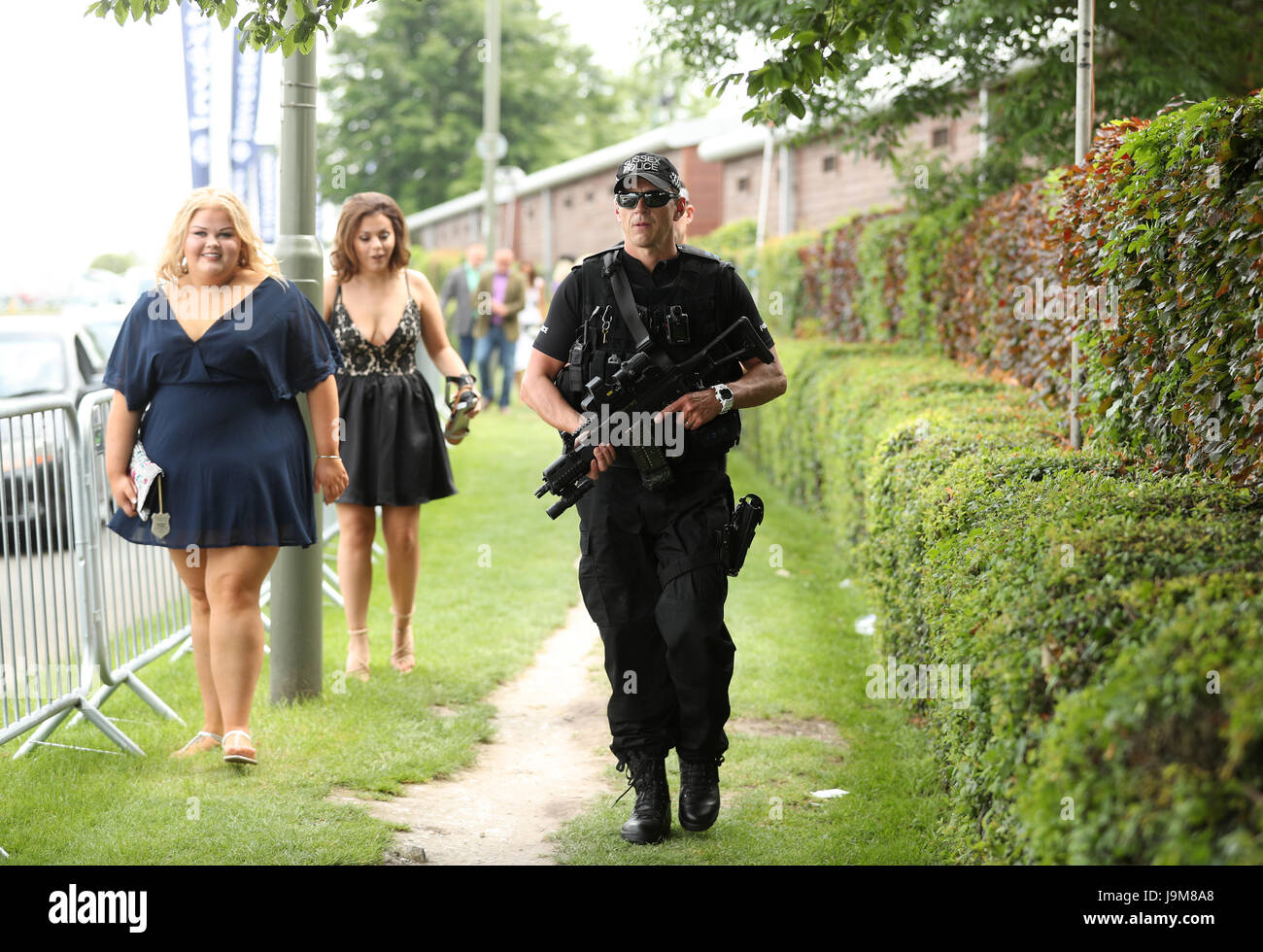 An armed police officer on patrol on Ladies Day during the 2017 ...