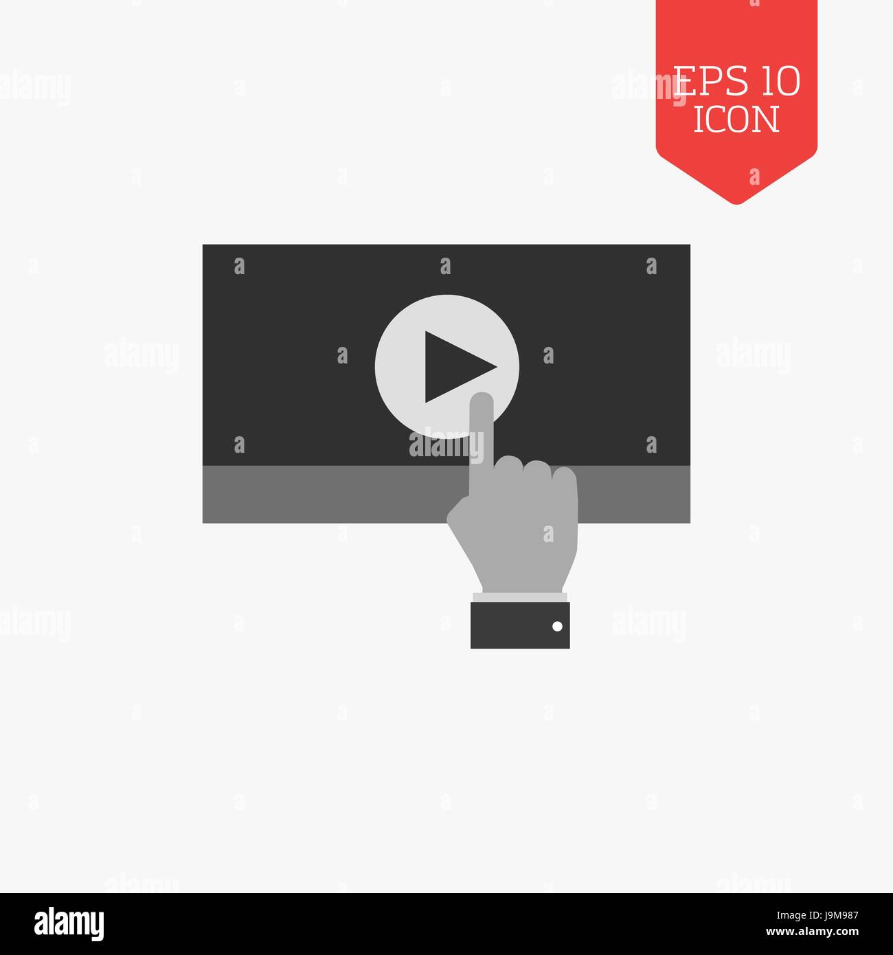 Hand press play video icon. Flat design gray color symbol. Modern UI ...