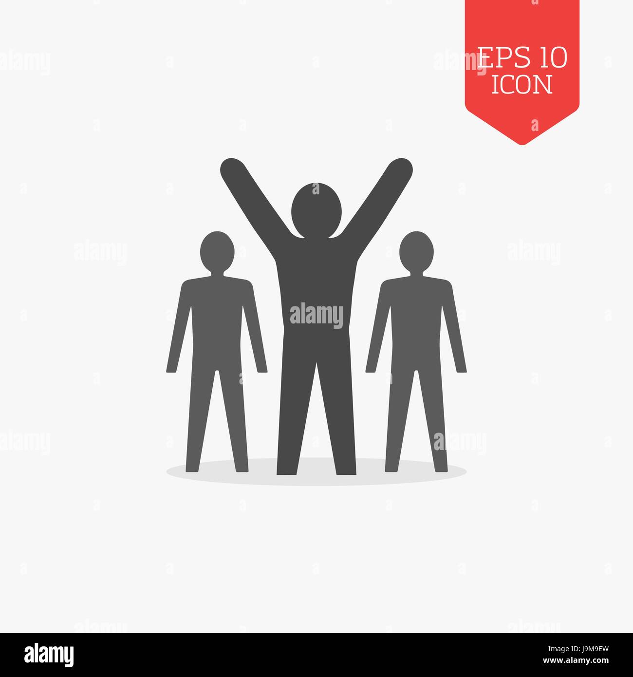 Man with raised hands, leadership, success icon. Flat design gray color ...