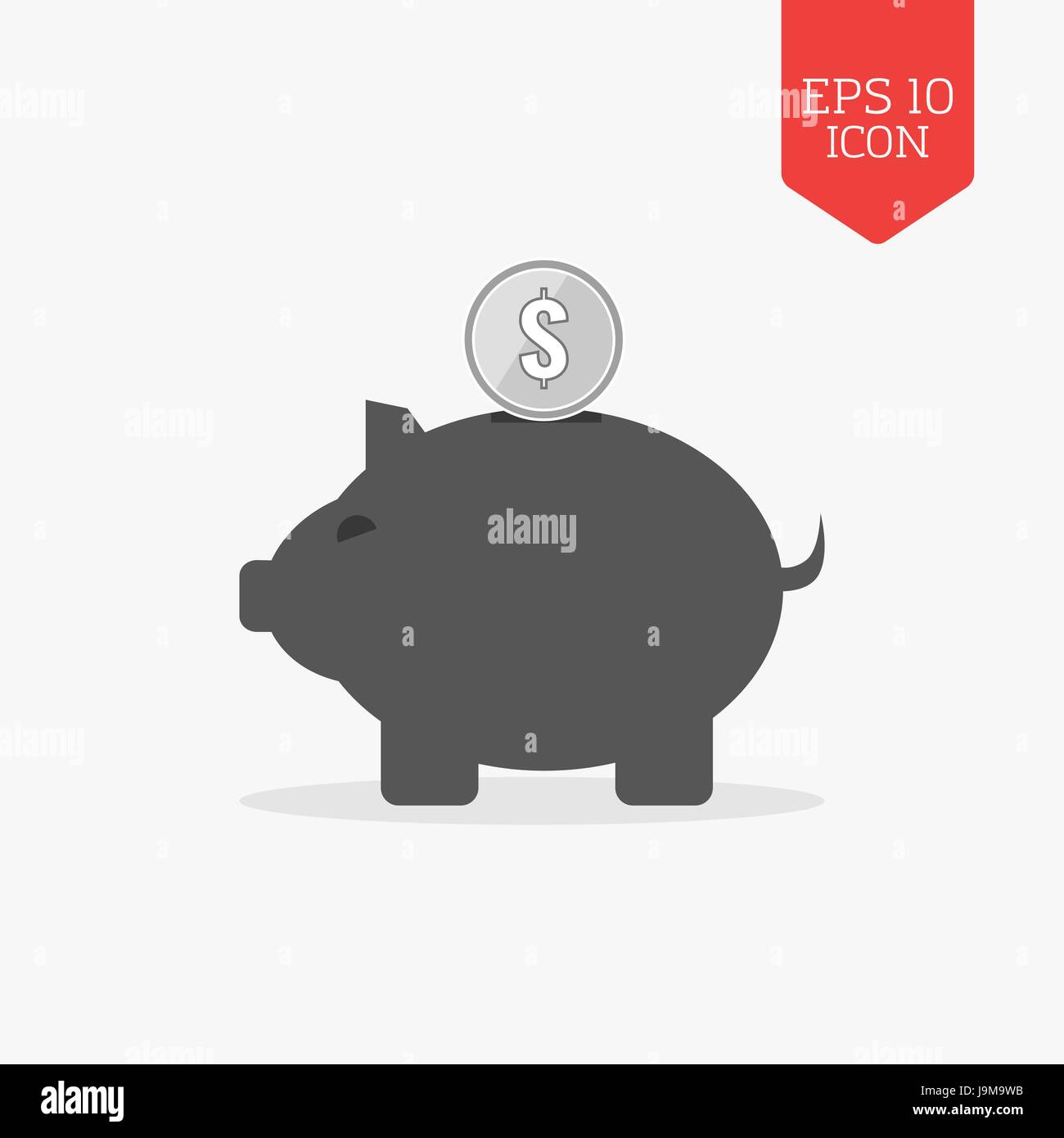 Piggy bank icon, money savings concept Flat design gray color symbol ...