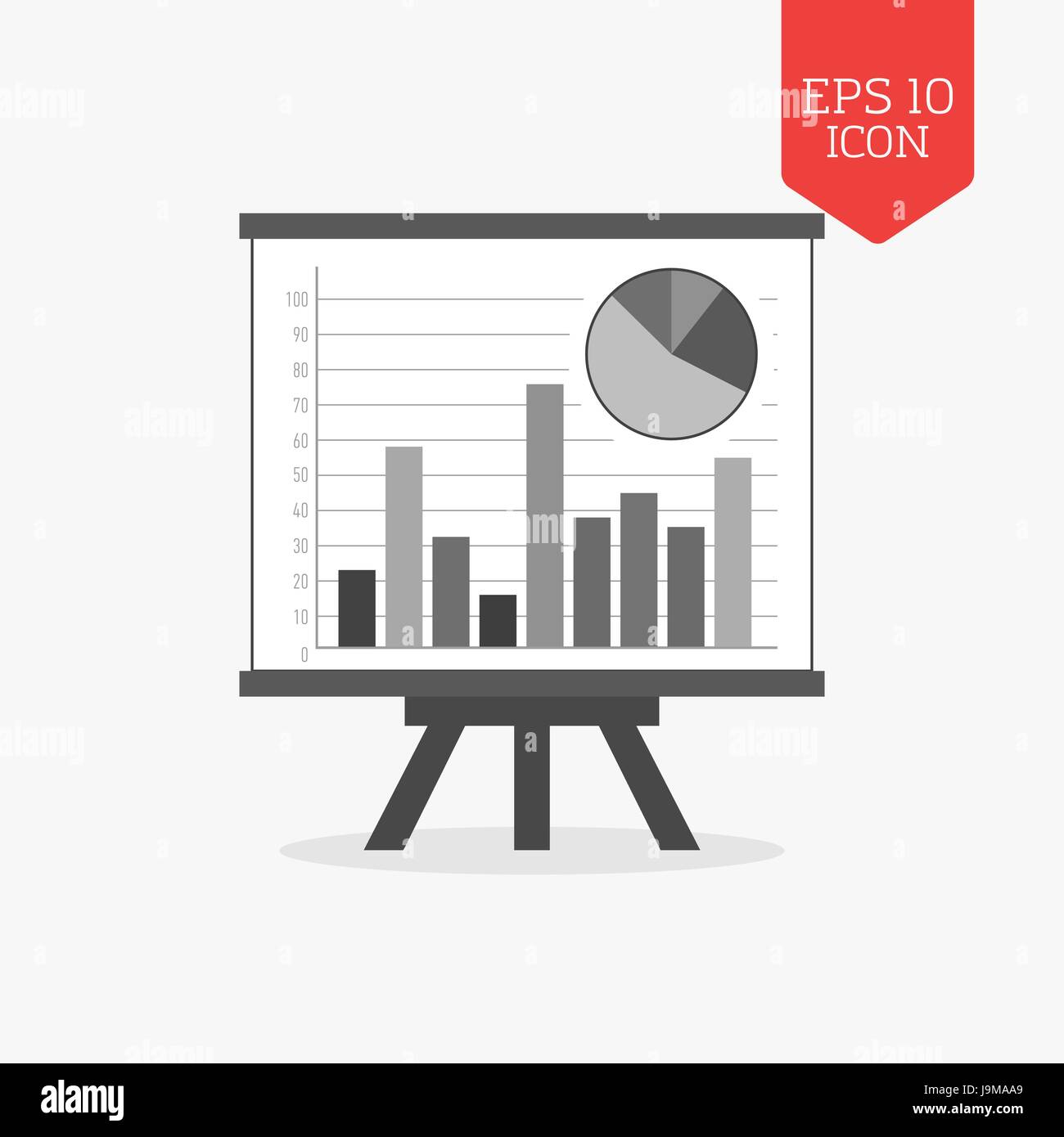Whiteboard with chart icon, statistics concept. Flat design gray color ...