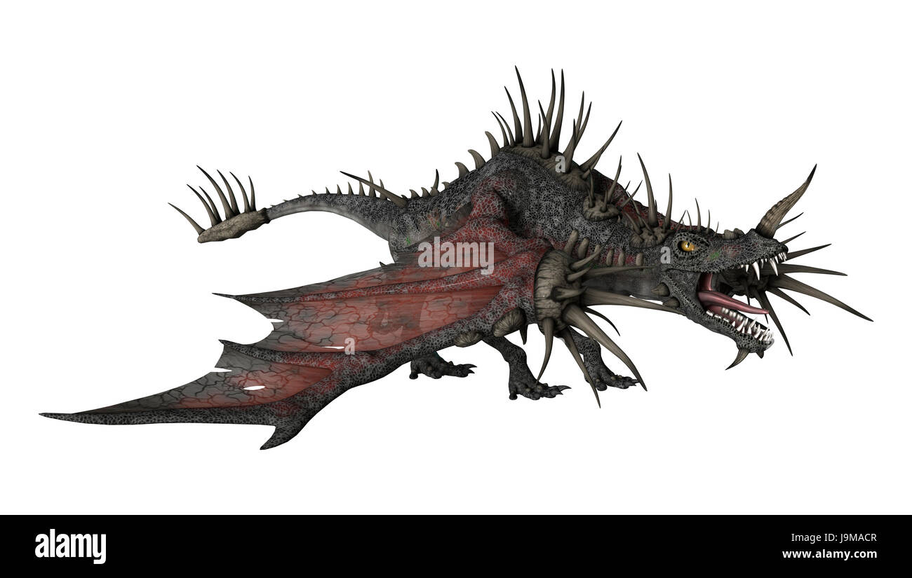 3D rendering of a fantasy spiky dragon isolated on white background ...