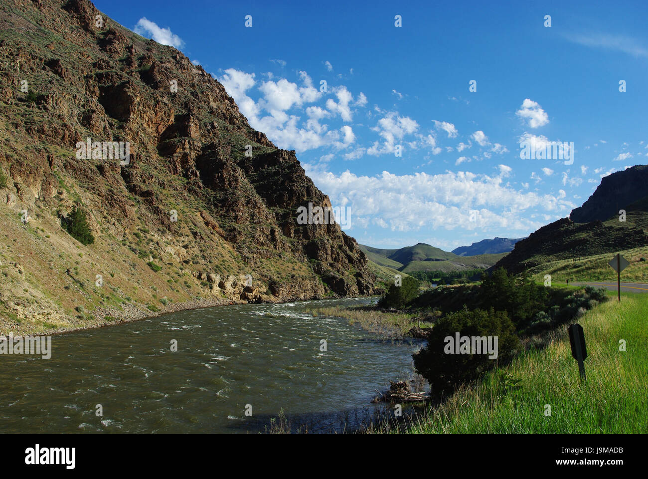 rock, bush, mountain, river, water, blue, green, brown, brownish ...