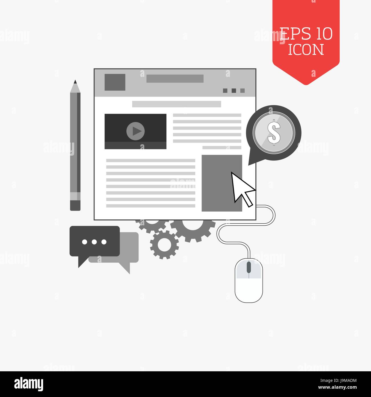 Blog icon. Managing website concept. Flat design gray color symbol ...