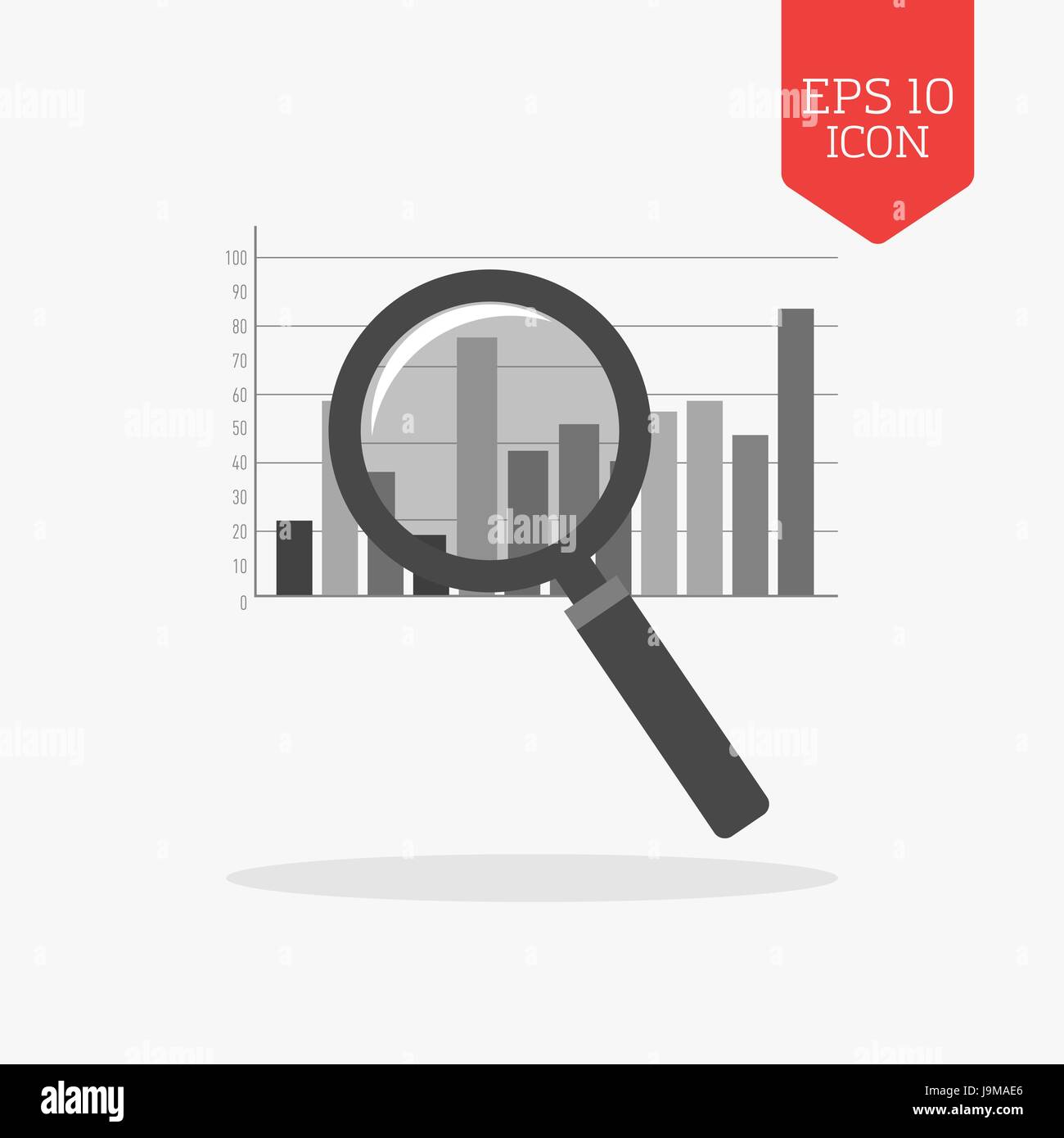 Magnifying glass over chart icon. Analysis concept. Flat design gray ...