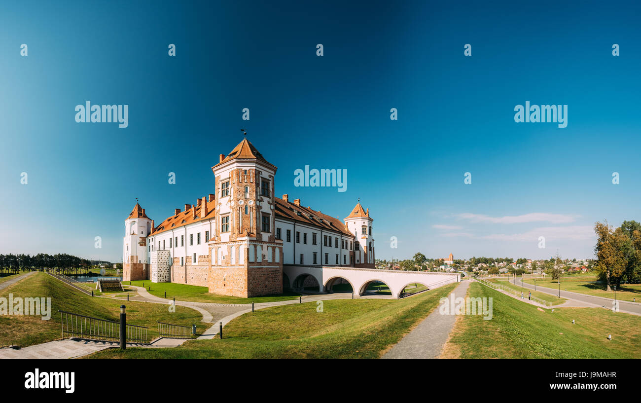 Mir, Belarus. View Of Old Towers Of Mir Castle Complex On Blue Sunny ...