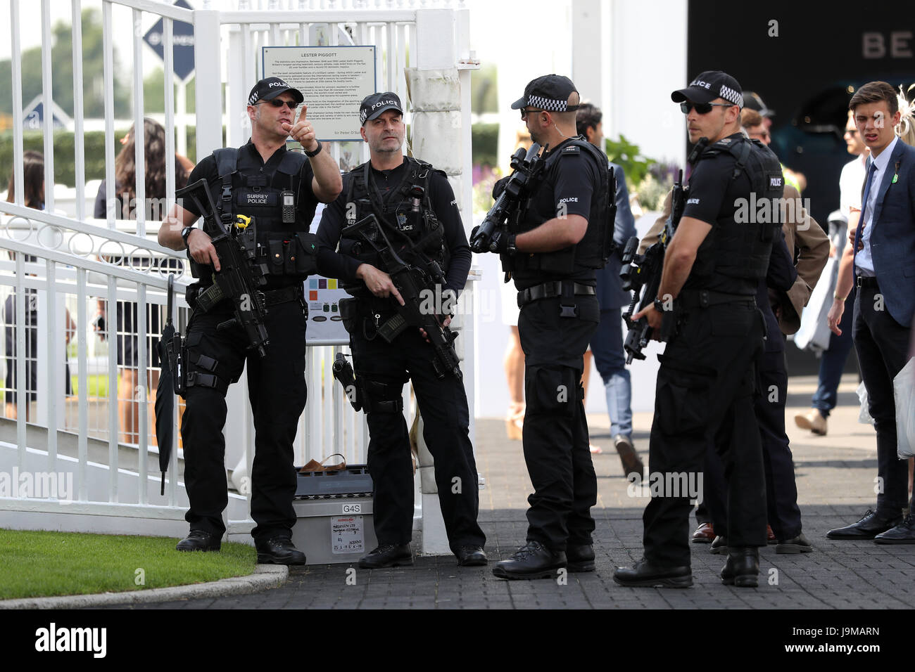 Armed police presence on Ladies Day during the 2017 Investec Epsom ...