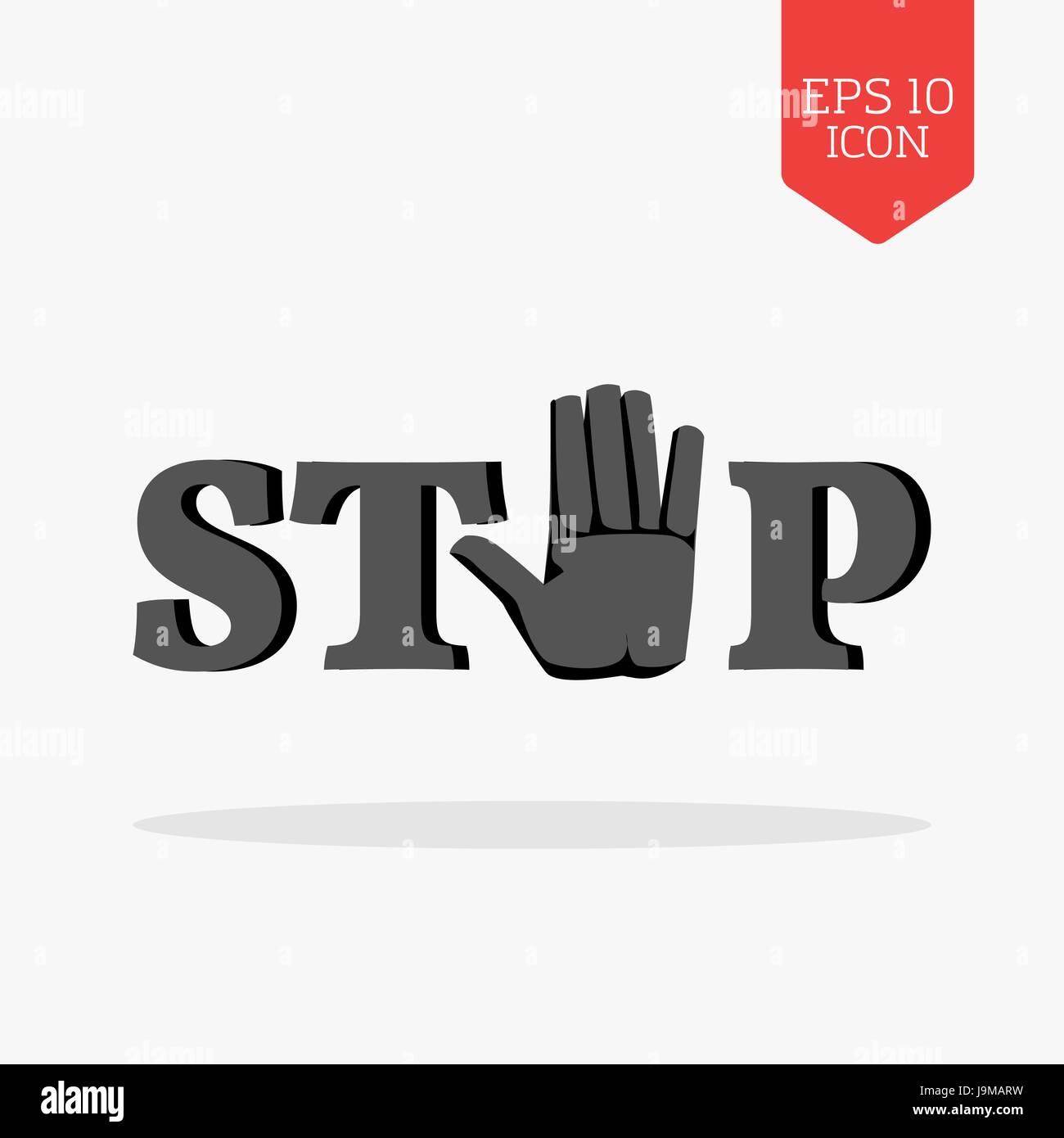 Word Stop with hand sign icon. Flat design gray color symbol ...