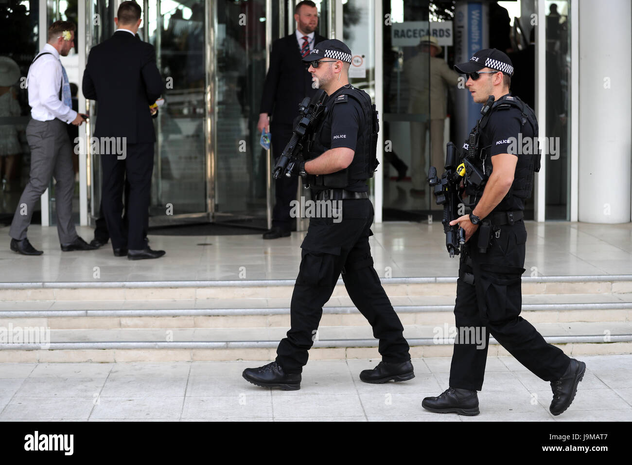 Armed police presence on Ladies Day during the 2017 Investec Epsom ...