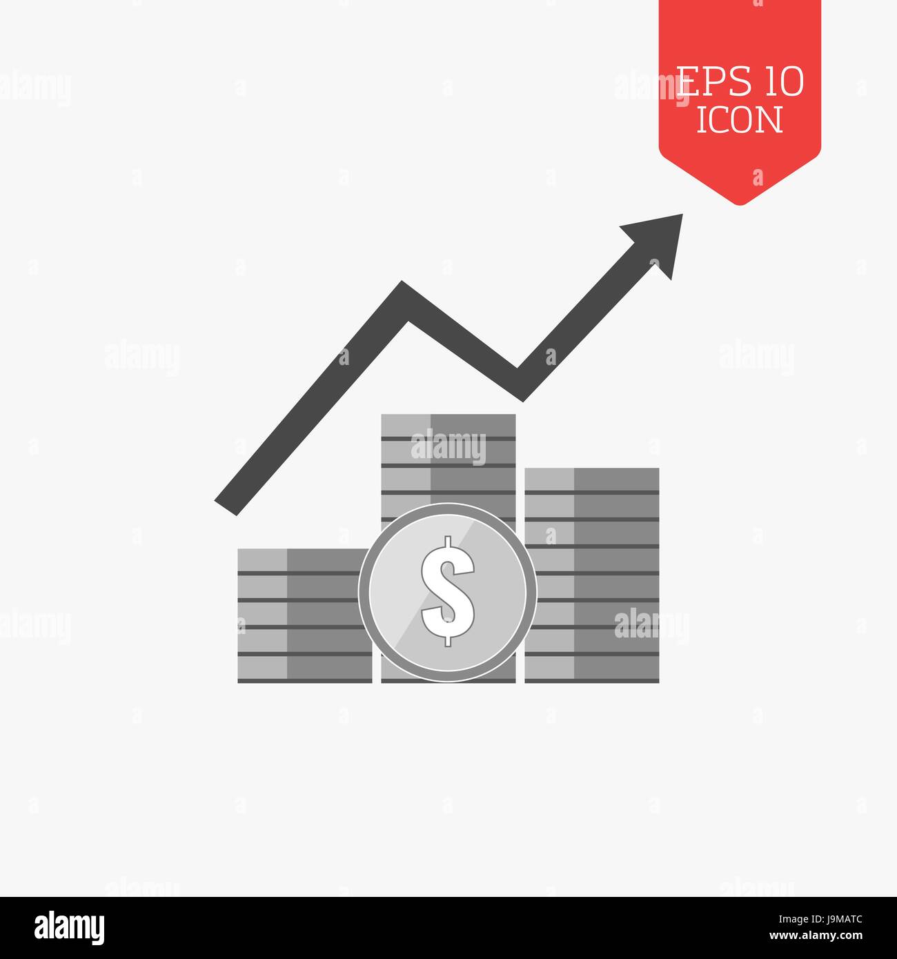 Coins with arrow icon. Income growth concept. Flat design gray color ...