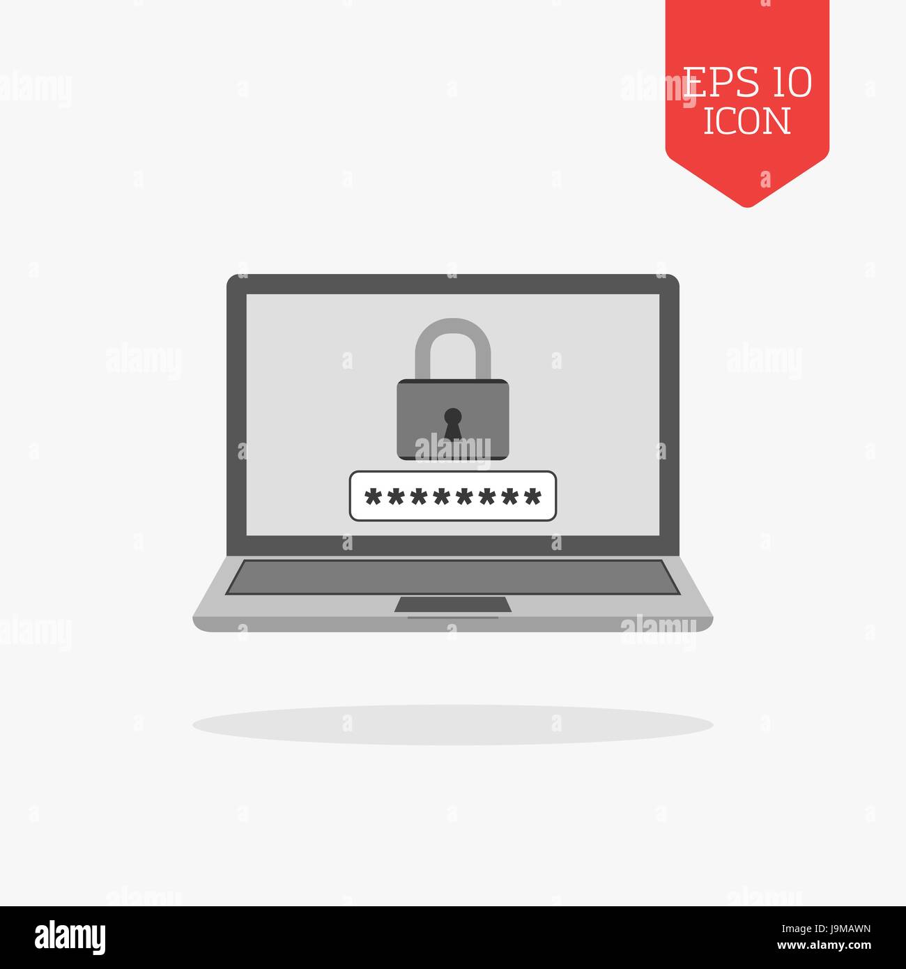 Laptop with lock on screen icon. Computer security concept. Flat design ...