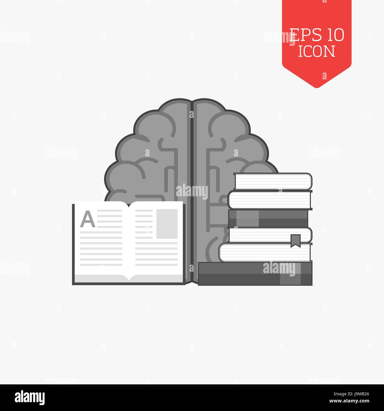 Books and brain icon. Education concept. Flat design gray color symbol ...