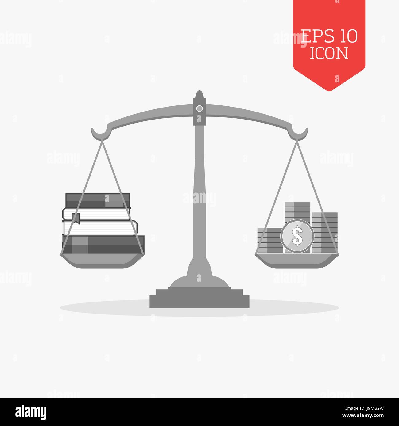 Books and coins on scales icon. Knowledge is wealth concept. Flat ...