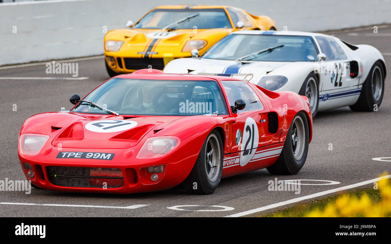 1966 Ford GT40 with driver Marc Devis on the grid for the Alan Mann ...