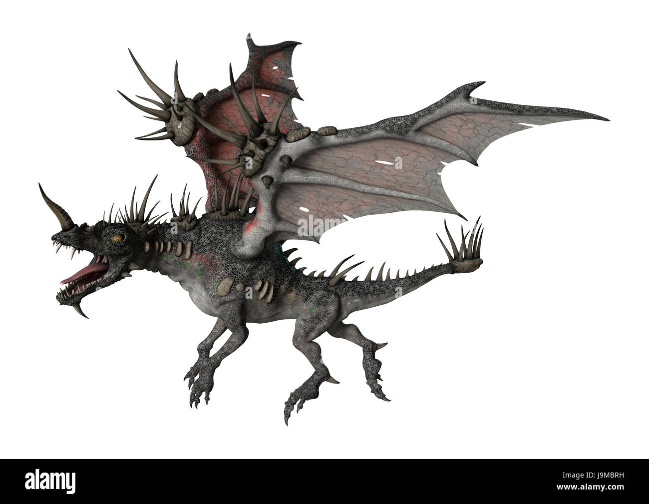3D rendering of a fantasy spiky dragon isolated on white background ...