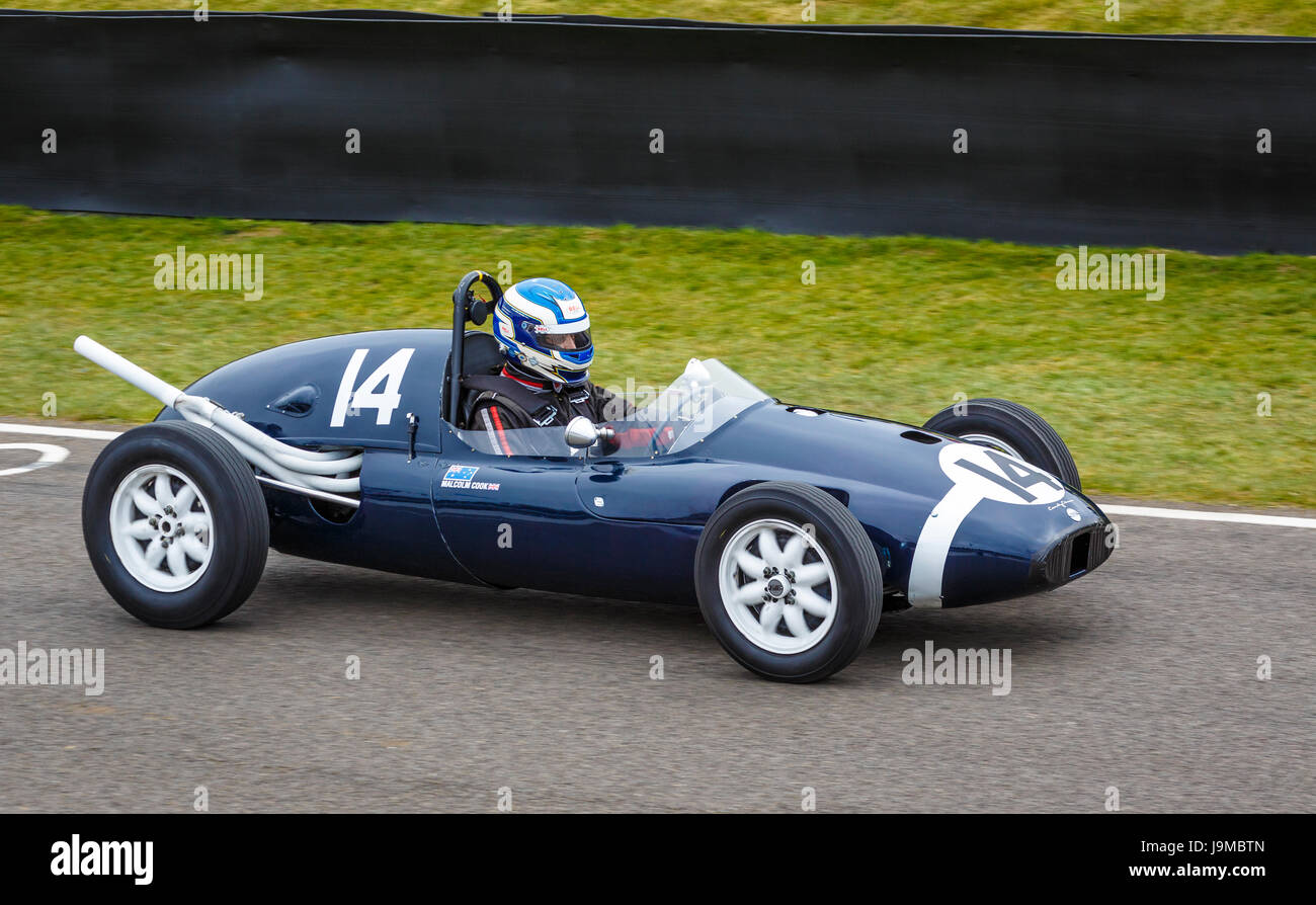 1957 Cooper-Climax T43 with driver Malcolm Cook on the grid for the ...