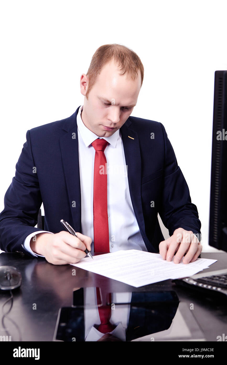 Hard work, businessman accounting at the office Stock Photo - Alamy