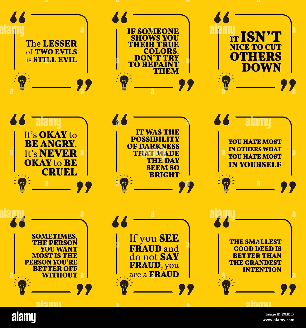 Set of motivational warning quotes about evil, darkness, hate, fraud ...