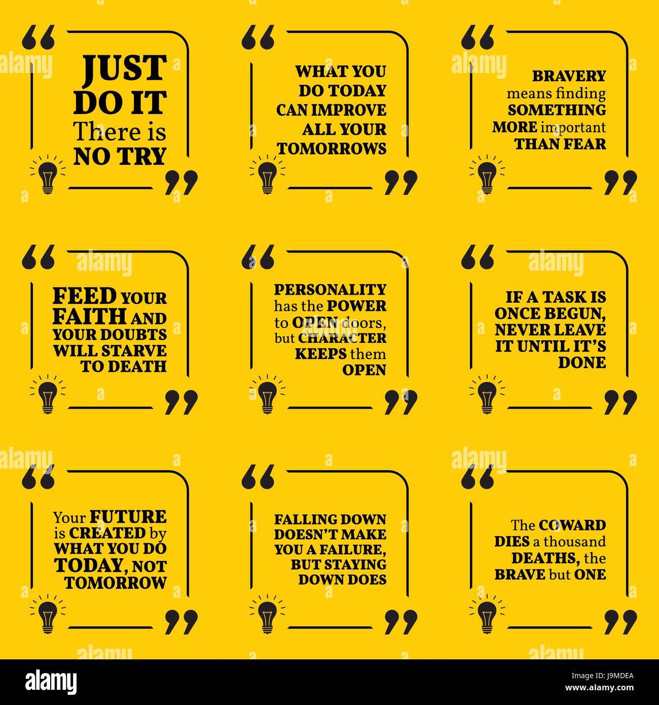 Set of motivational quotes about action, bravery, personality ...