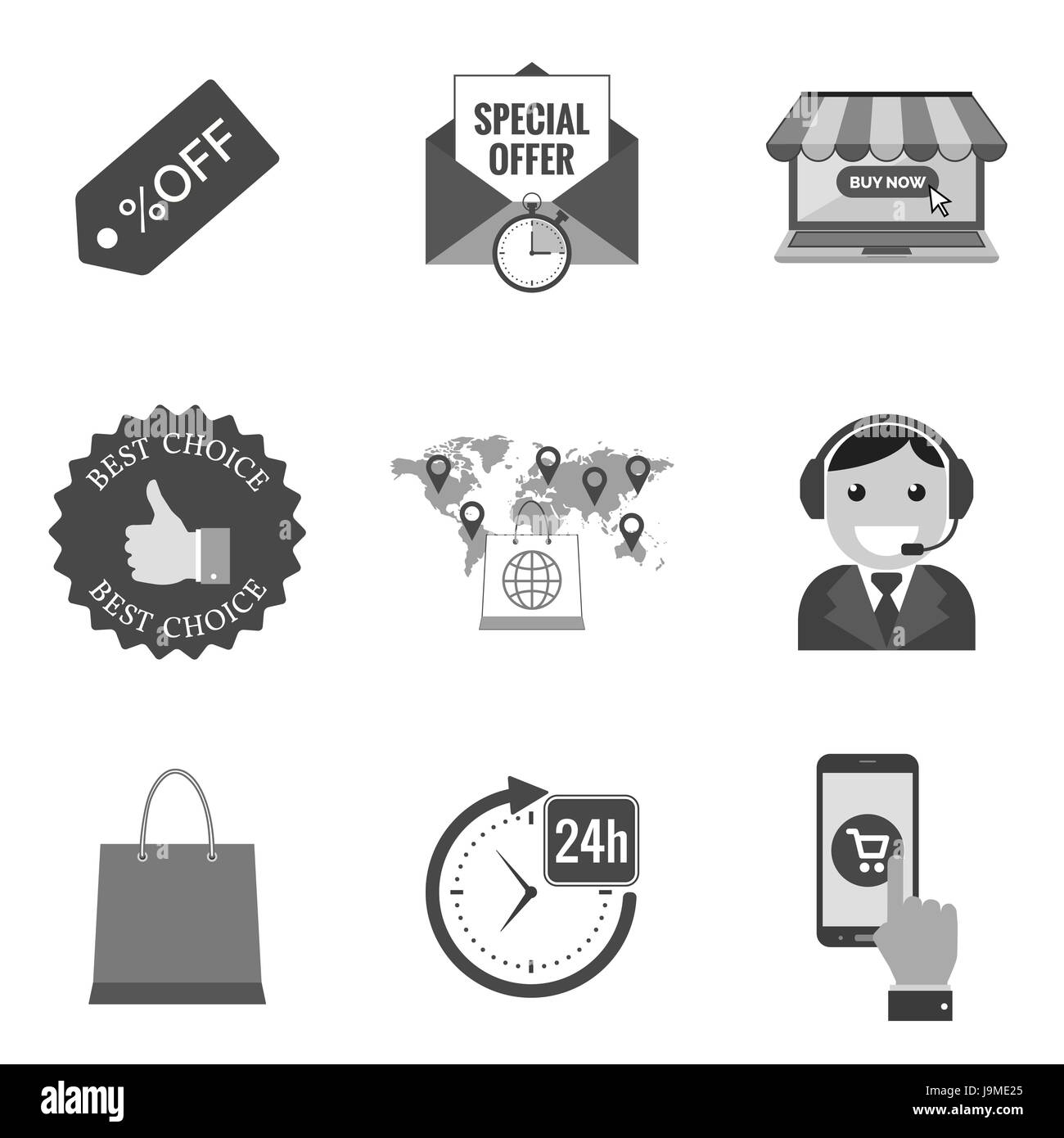 Set of commercial icons and symbols in trendy flat style isolated on ...