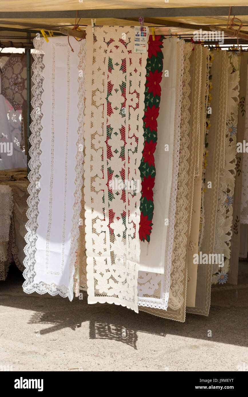 Lace for sale on a market stall in Marsaxlokk Malta Malta Stock Photo ...