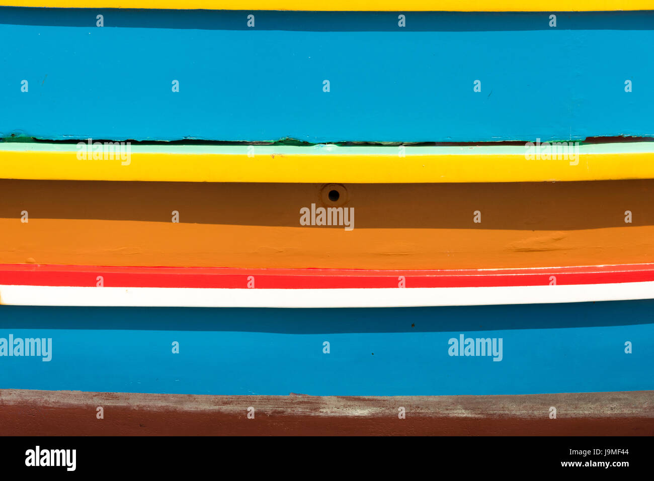 Close up of the front of a traditional Maltese fishing boat or luzzu ...
