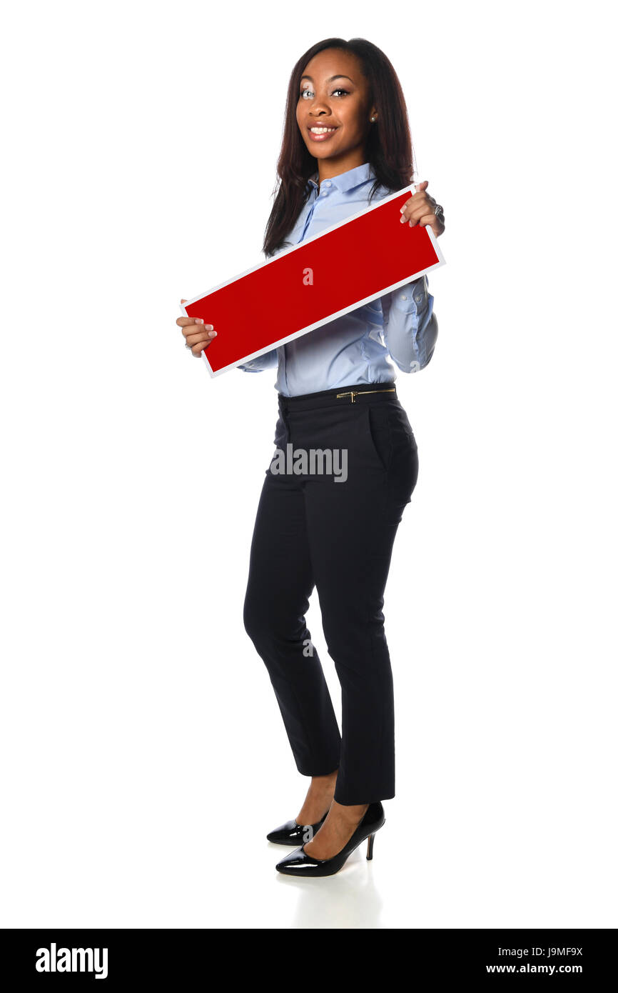 African American businesswoman holding sign isolated over white ... African American businesswoman holding sign isolated over white ...