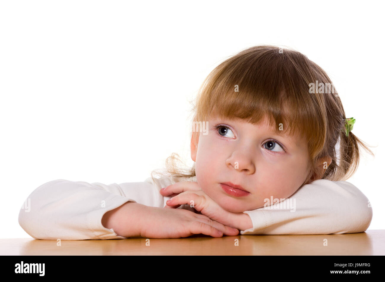 Close-up portrait of Pensive child isolated on white Stock Photo - Alamy