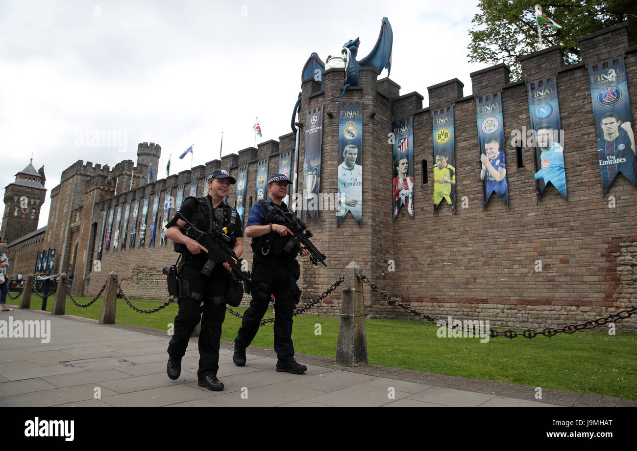 Armed Police outside Cardiff castle ahead of the Champions League Final ...