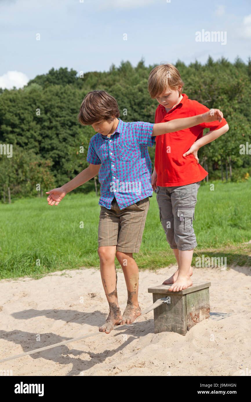 boys at barefoot trail, Egestorf, Lower-Saxony, Germany Stock Photo - Alamy