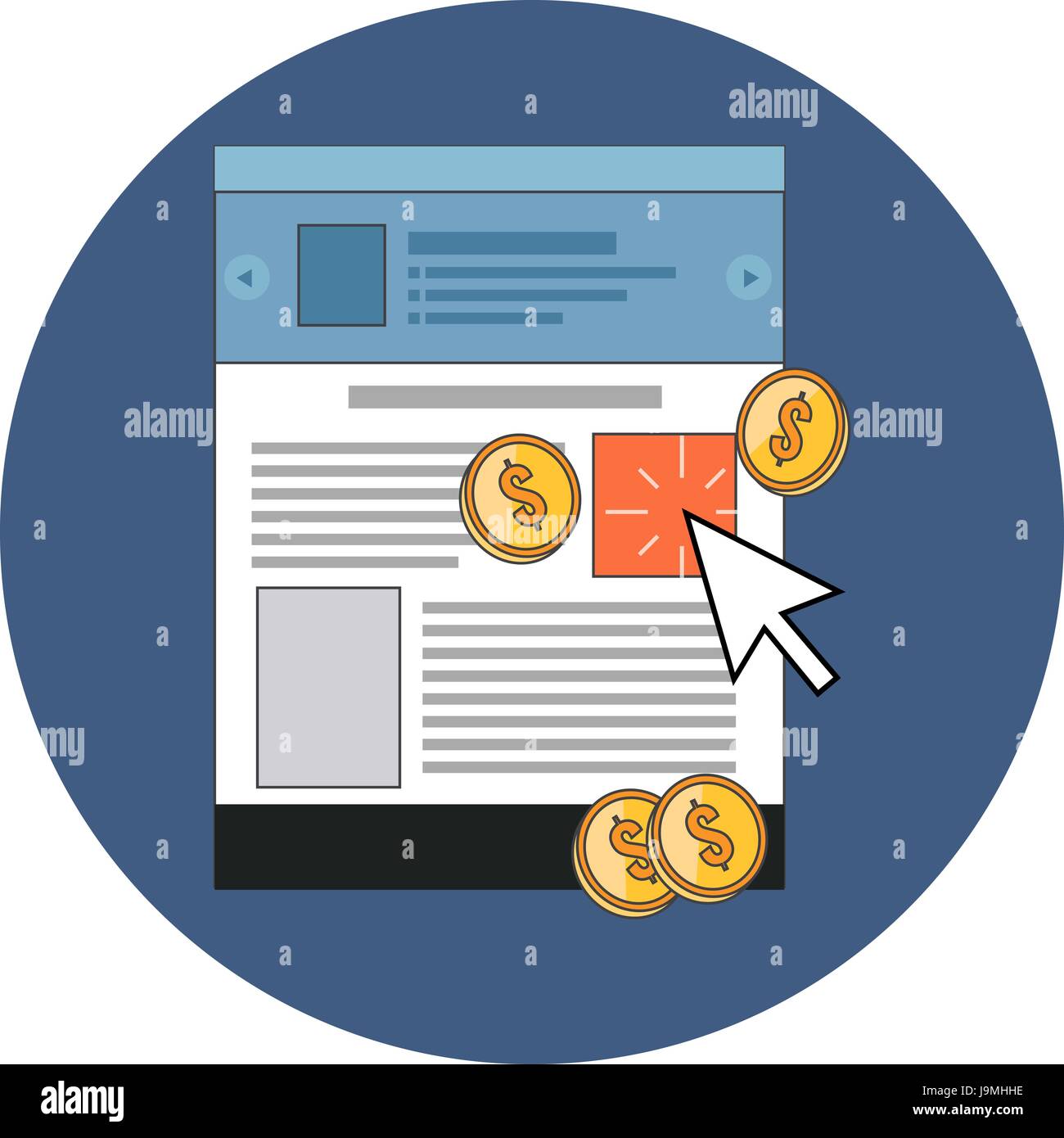 Pay Per Click concept. Flat design. Icon in blue circle on white ...
