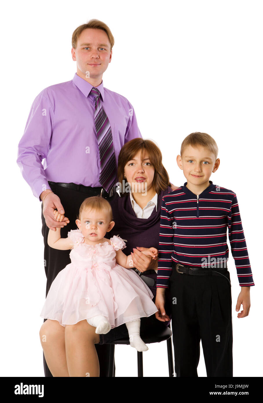 Happy Family with two kids together isolated on white Stock Photo - Alamy