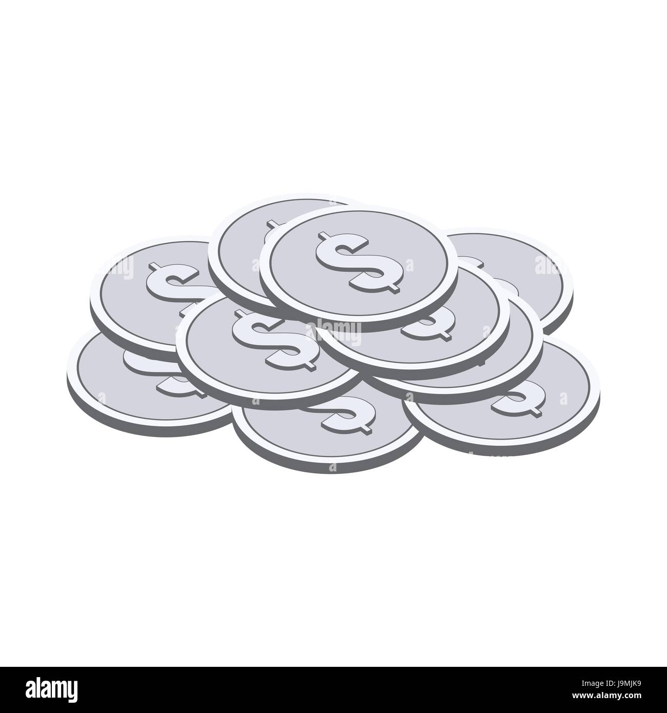 Silver coins symbol. Flat Isometric Icon or Logo. 3D Style Pictogram ...