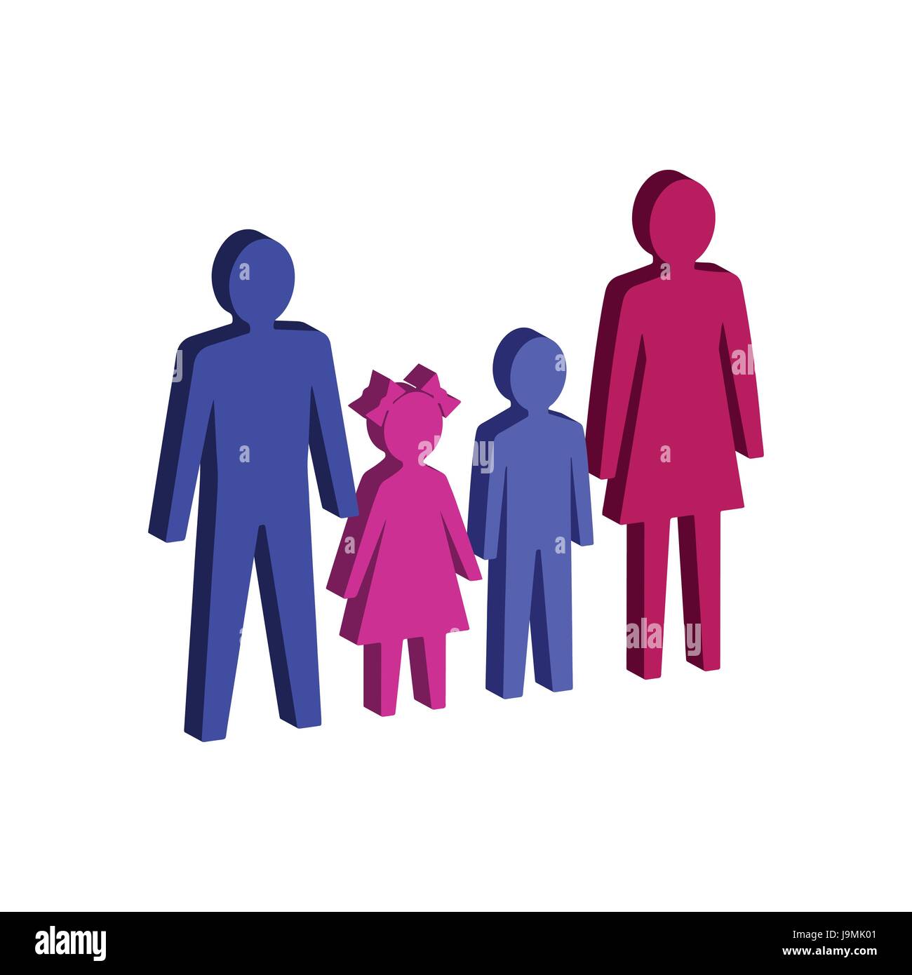 Parent with children, Family symbol. Flat Isometric Icon or Logo. 3D ...