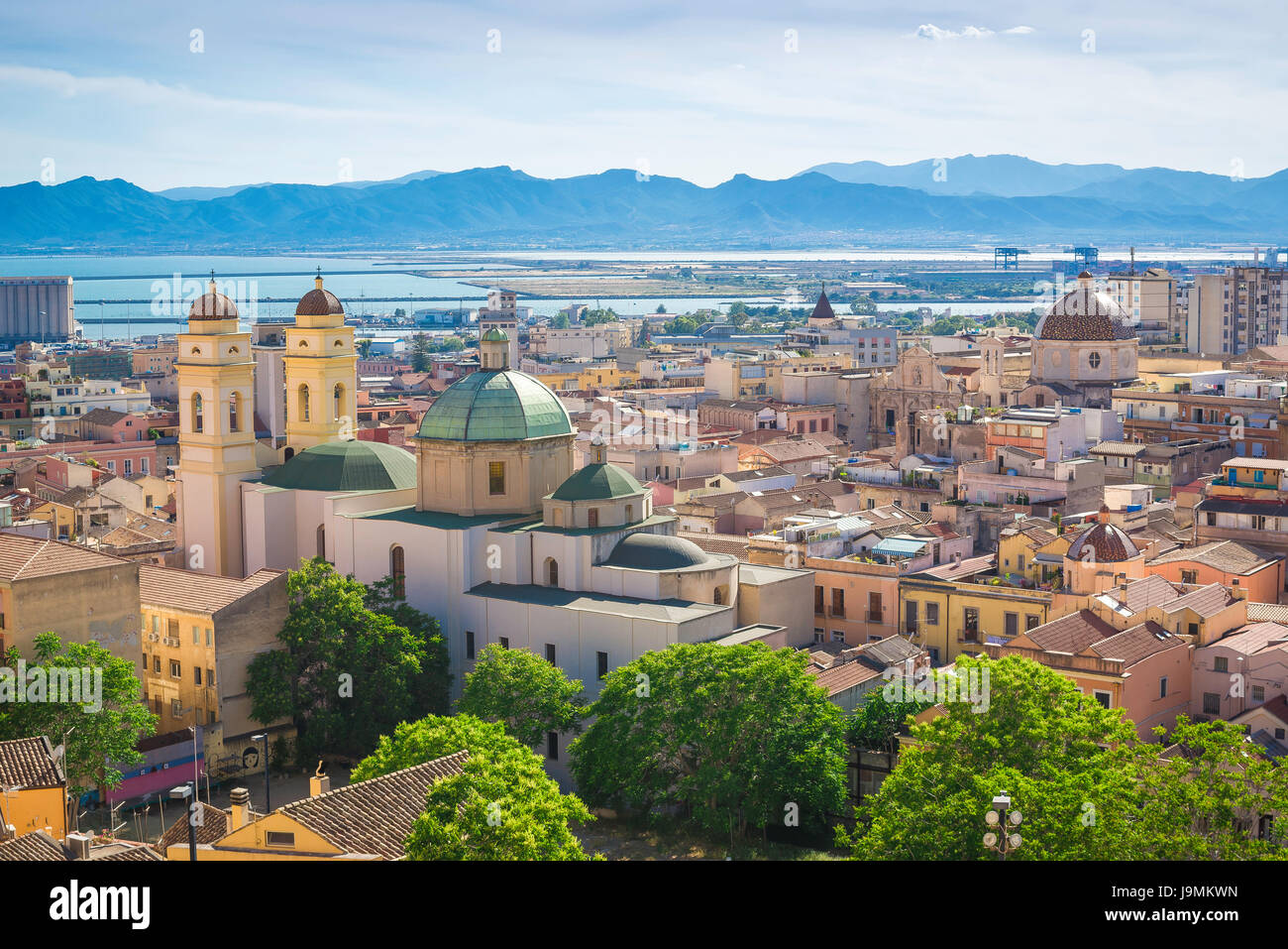 Cagliari Sardinia cityscape, view of the city's old town with the Sant ...